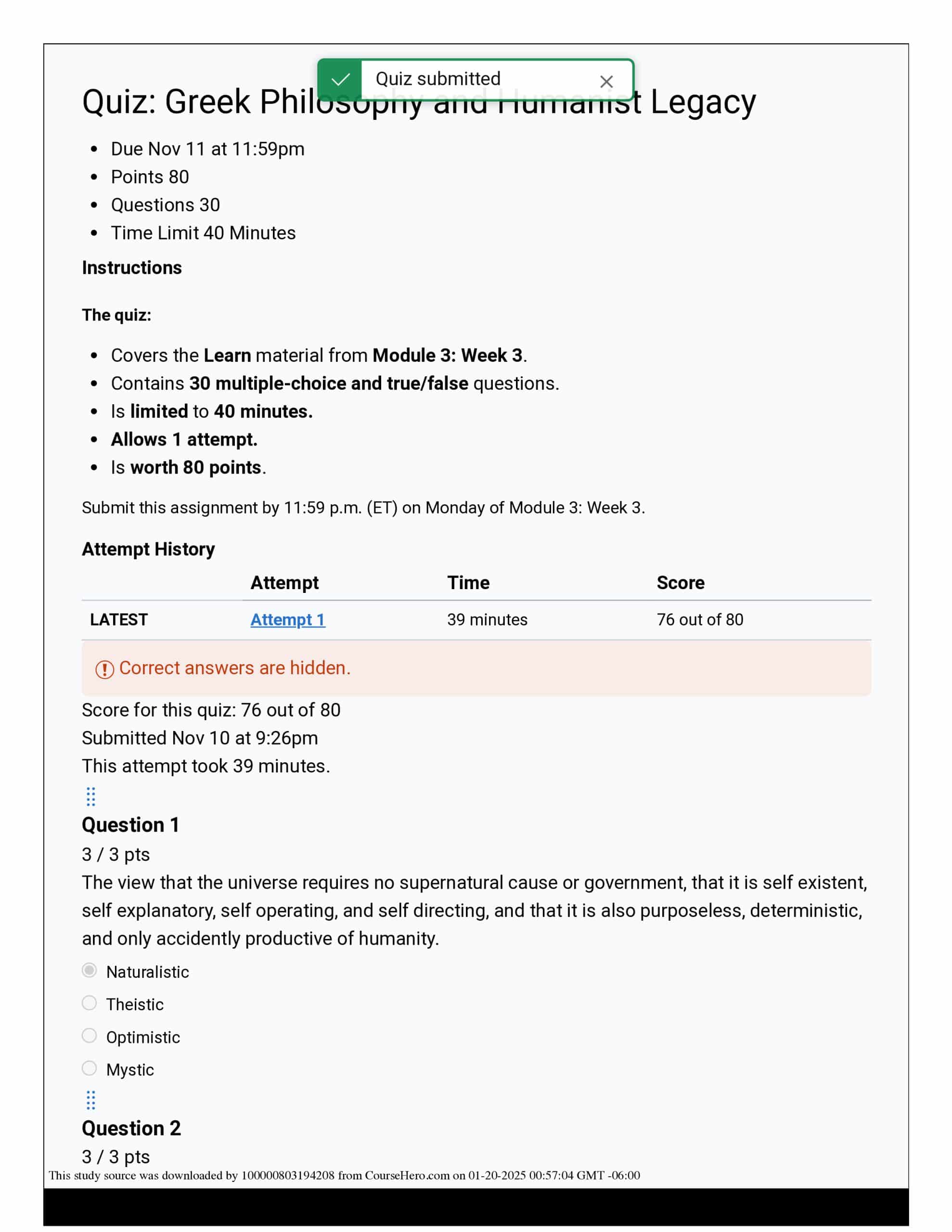 CSTU 101 Quiz 3 Greek Philosophy Liberty Answers - Homework Simple