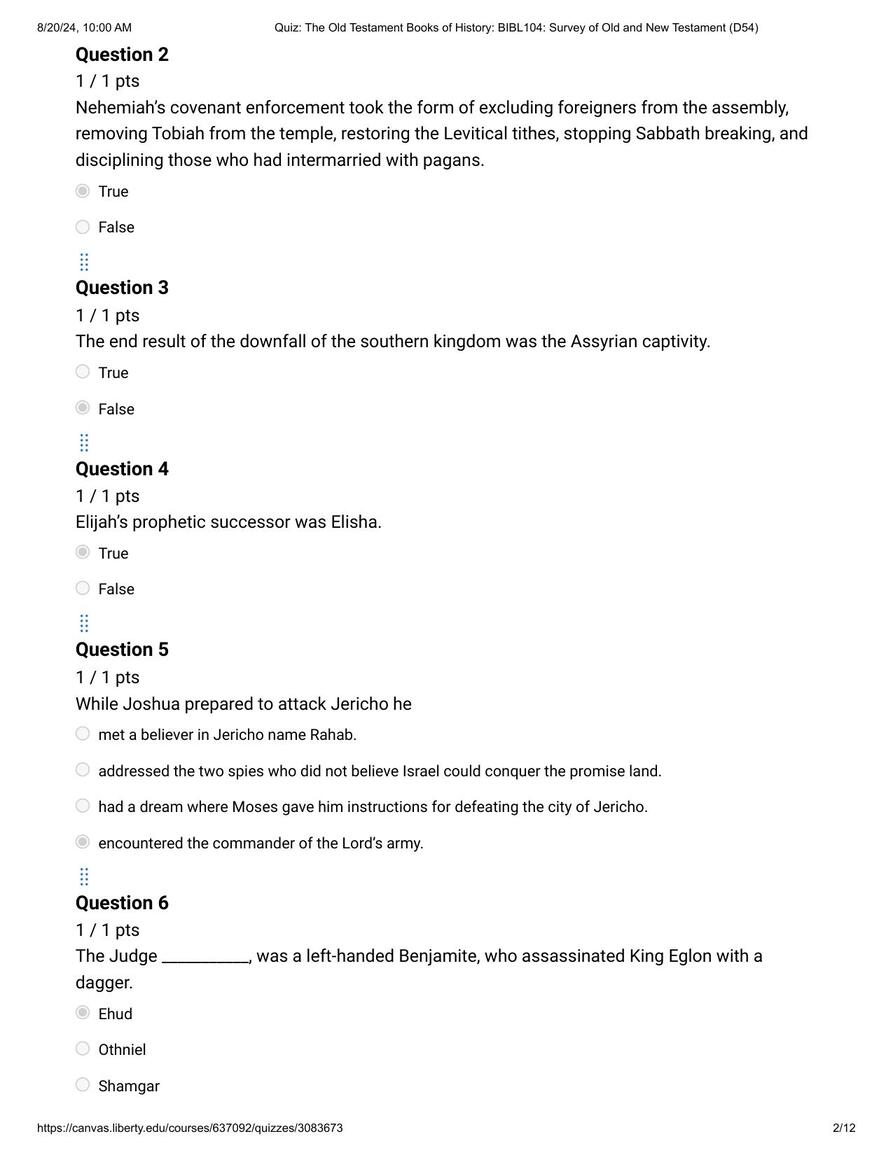 BIBL 104 Quiz 2 Liberty Answers - Homework Simple